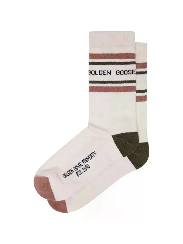 GOLDEN GOOSE Logo-print Ribbed Socks - Neutrals