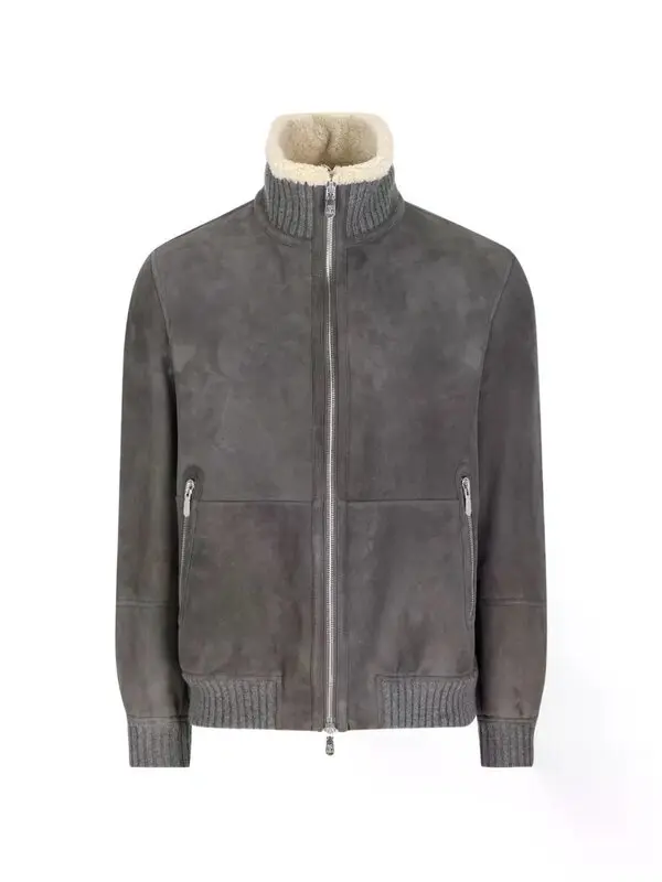 Brunello Cucinelli Shearling-trim Ribbed Jacket - Grey
