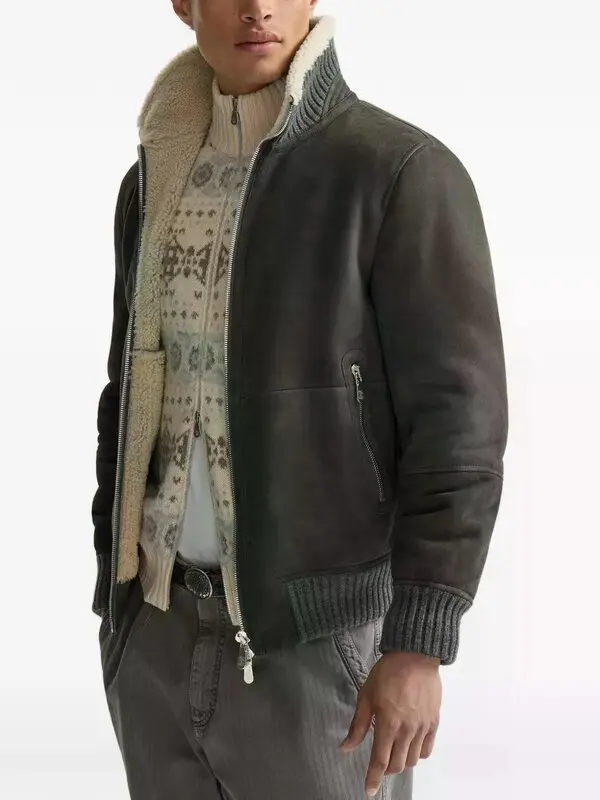 Brunello Cucinelli Shearling Trimmed Ribbed Jacket