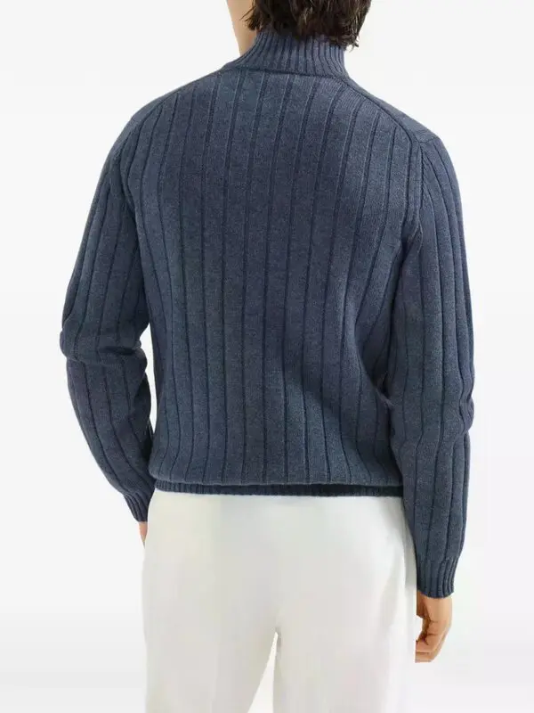 Brunello Cucinelli Cashmere Ribbed Cardigan With Zip