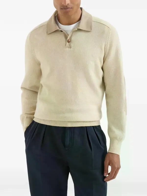 Brunello Cucinelli Cashmere Knit Polo With Suede Collar