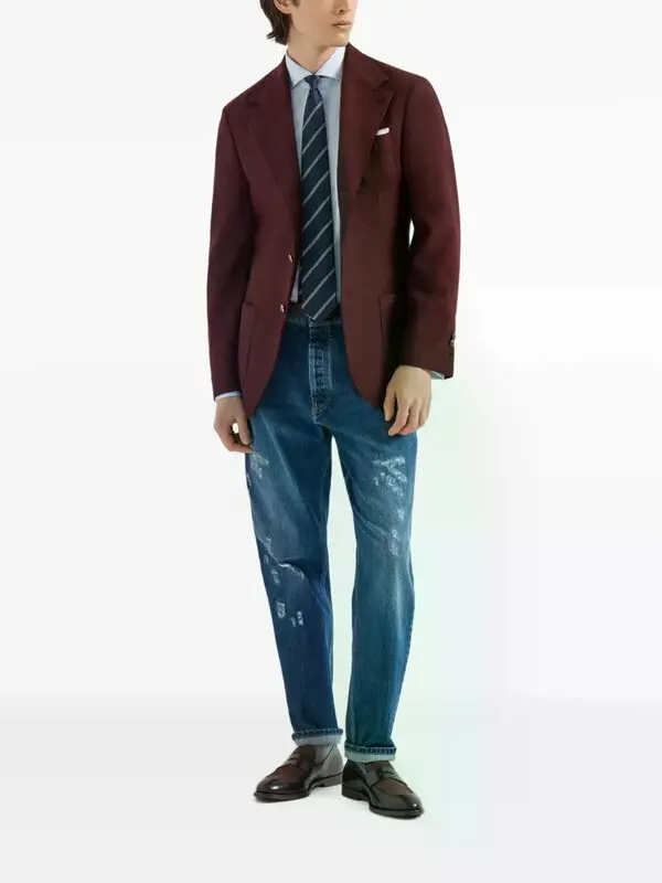 Brunello Cucinelli Cashmere Panama Deconstructed Blazer With Patch Pockets And Metal Buttons