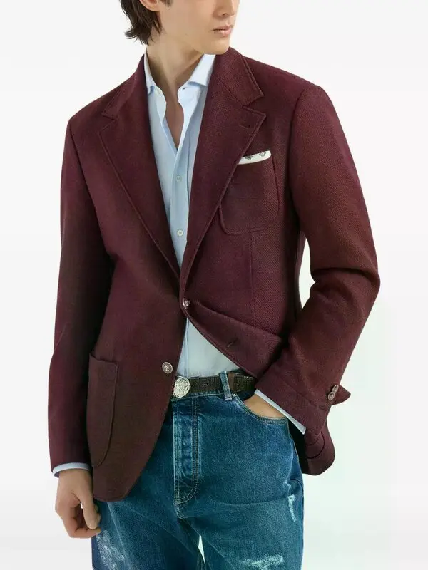 Brunello Cucinelli Cashmere Panama Deconstructed Blazer With Patch Pockets And Metal Buttons - Red