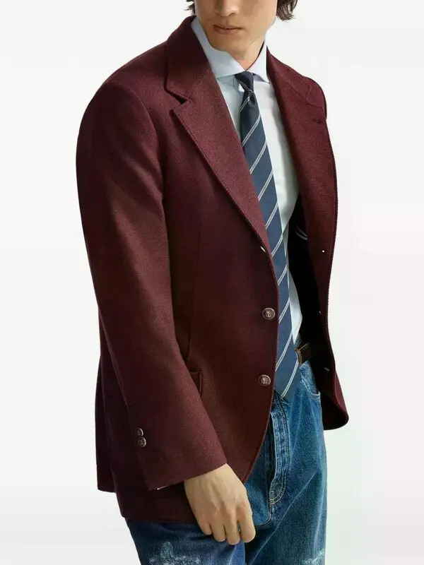 Brunello Cucinelli Cashmere Panama Deconstructed Blazer With Patch Pockets And Metal Buttons - Red