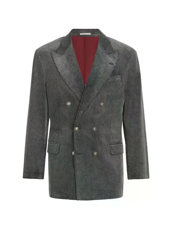 Brunello Cucinelli Frosted Cotton Corduroy One-and-a-half Breasted Tailor Blazer With Metal Buttons - Grey