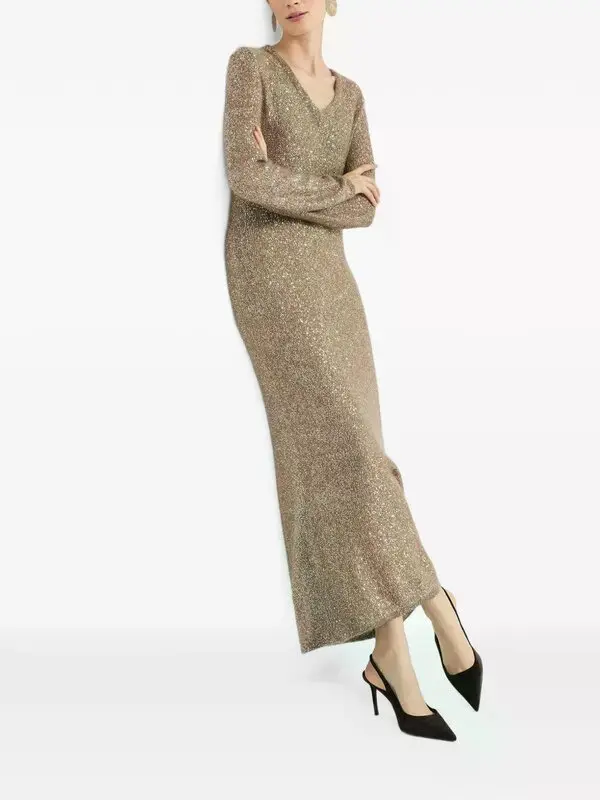 Brunello Cucinelli Sequin-embellished V-neck Midi Dress