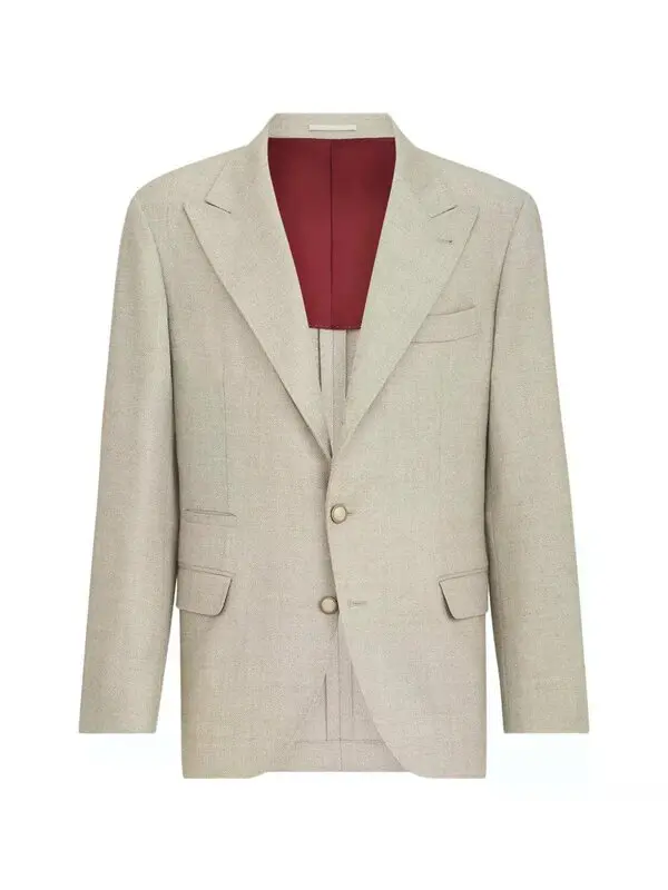 Brunello Cucinelli Mouliné Virgin Wool Twill Deconstructed Blazer With Large Peak Lapels - Neutrals