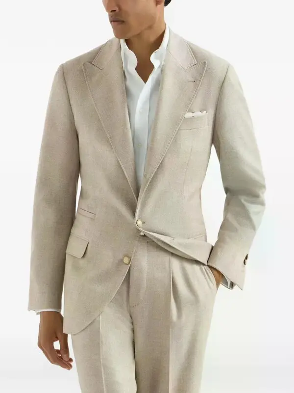 Brunello Cucinelli Mouliné Virgin Wool Twill Deconstructed Blazer With Large Peak Lapels