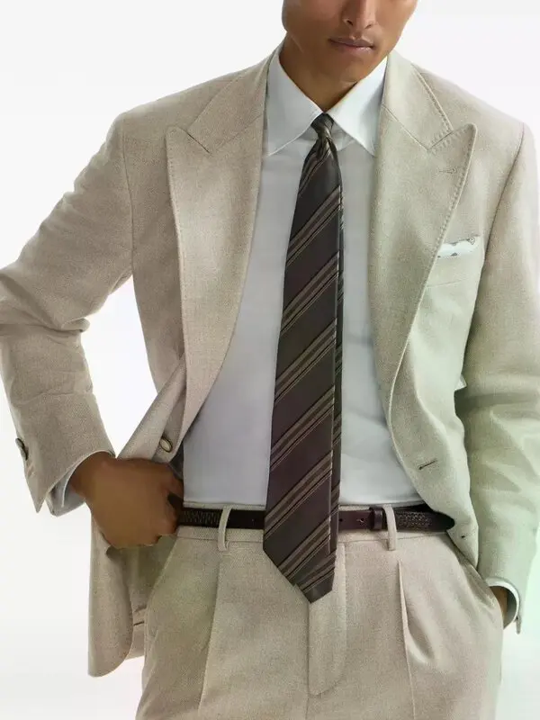 Brunello Cucinelli Mouliné Virgin Wool Twill Deconstructed Blazer With Large Peak Lapels