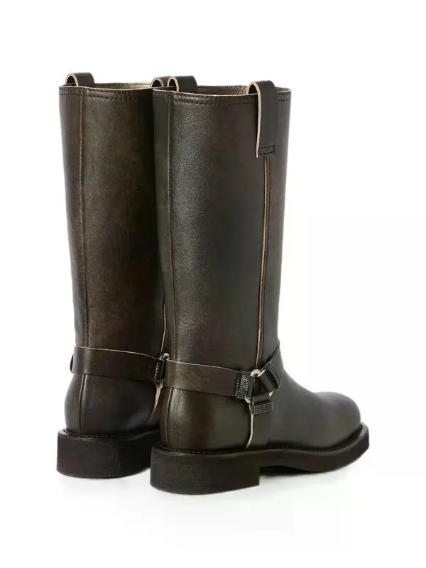Brunello Cucinelli Leather Biker Boots With Shiny Loops