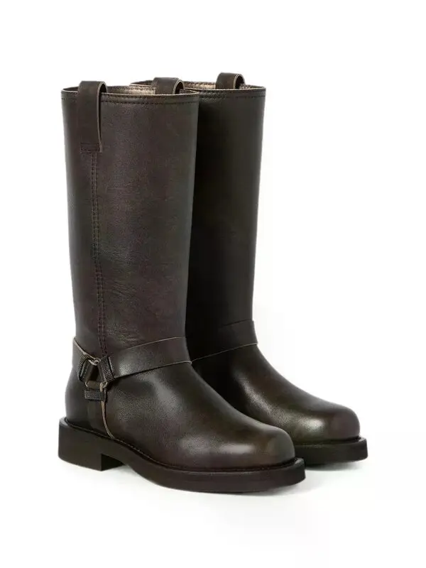 Brunello Cucinelli Leather Biker Boots With Shiny Loops