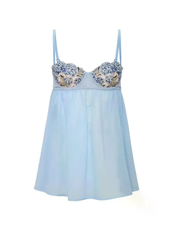 FLEUR DU MAL Hydrangea Floral-embroidered Babydoll - Blue