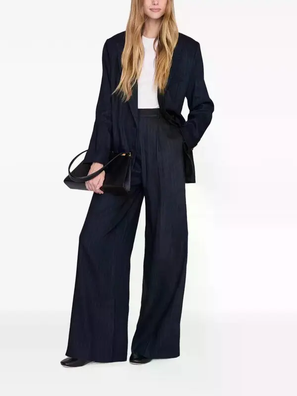 ANINE BING Paola Navy Pinstripe Wide-leg Trousers