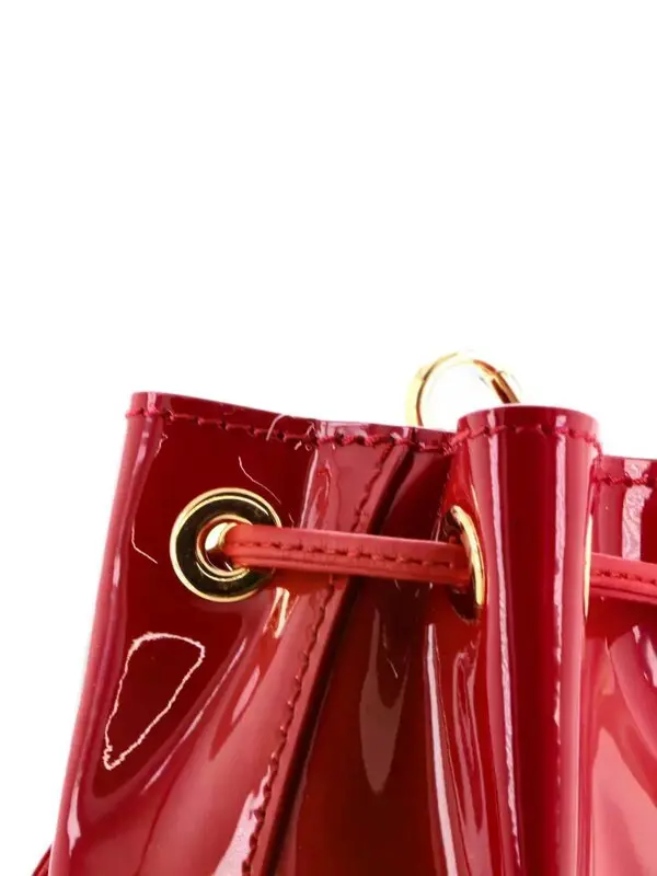 Prada Triangle Logo Drawstring Pouch Patent Mini Bucket Bag