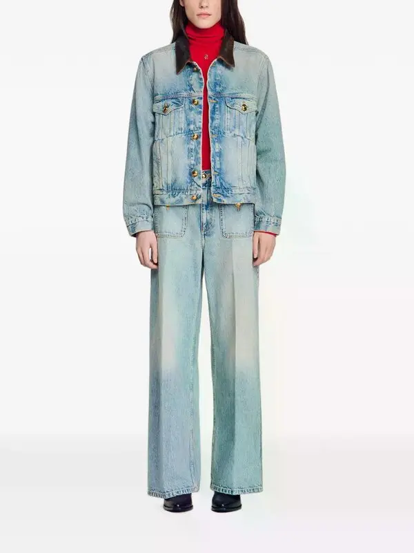 Sandro Leather-collar Button-up Denim Jacket