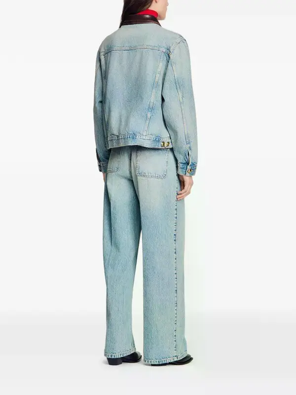 Sandro Leather-collar Button-up Denim Jacket