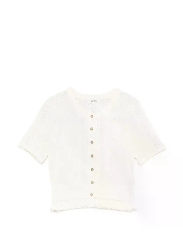 Sandro Pointelle-knit Ruffled Cardigan - Neutrals