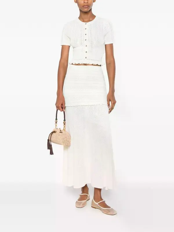 Sandro Pointelle-knit Ruffled Cardigan