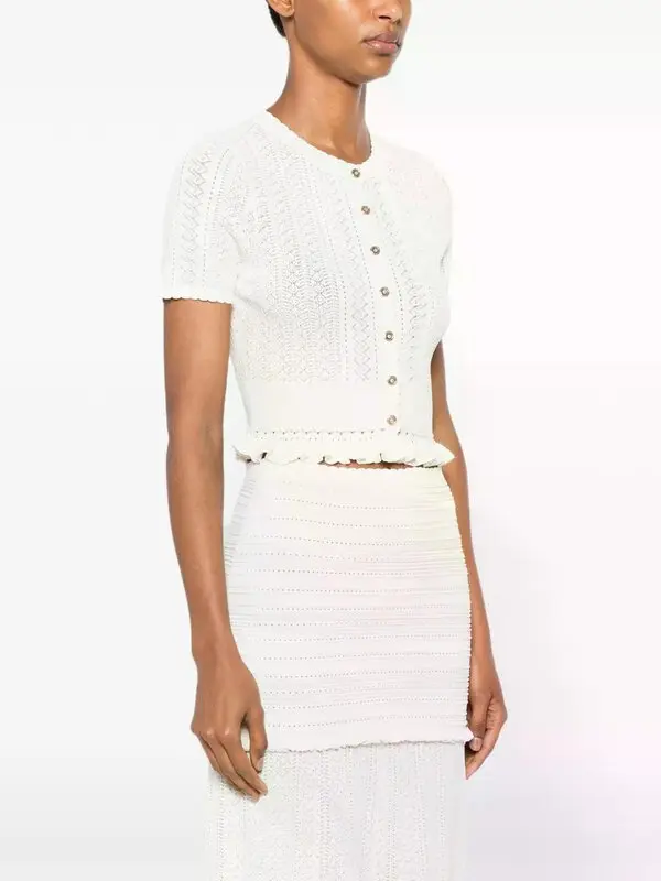 Sandro Pointelle-knit Ruffled Cardigan