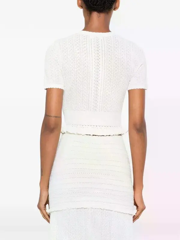 Sandro Pointelle-knit Ruffled Cardigan