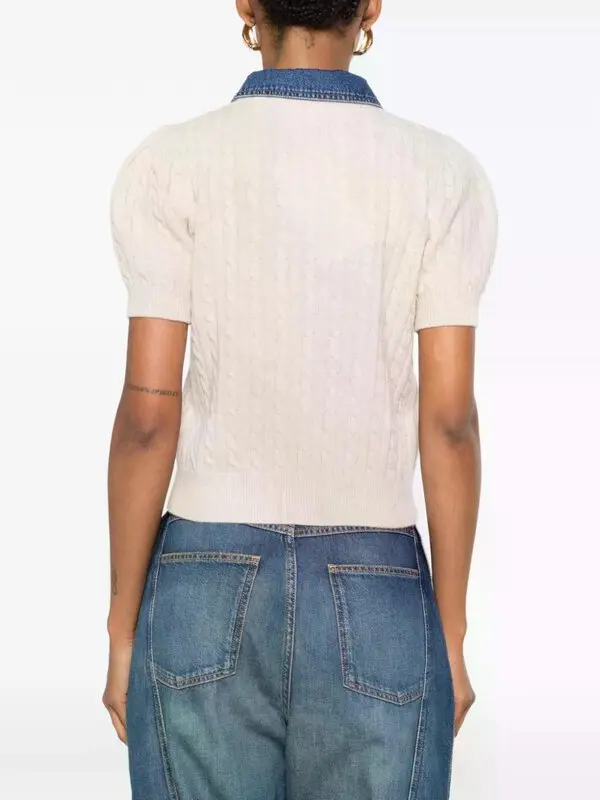 Sandro Cable-knit Denim-collar Cardigan