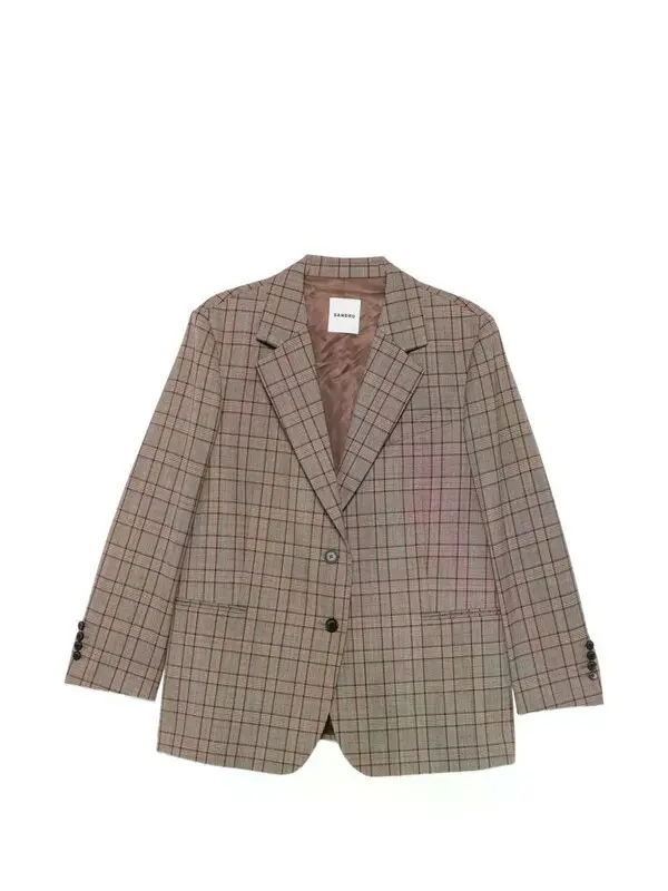 Sandro Checked Oversized Blazer - Brown