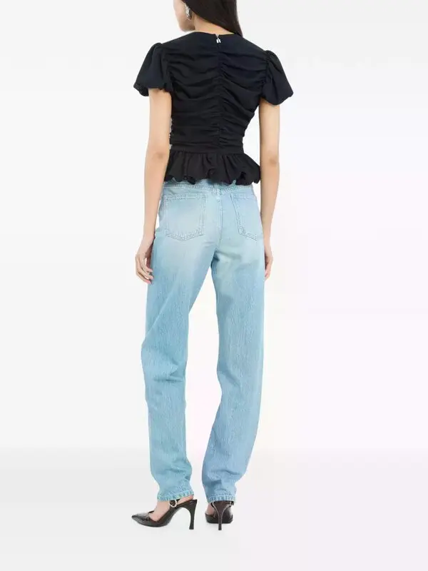 ROTATE BY BIRGER CHRISTENSEN Ruched Puff-sleeve Top - Black