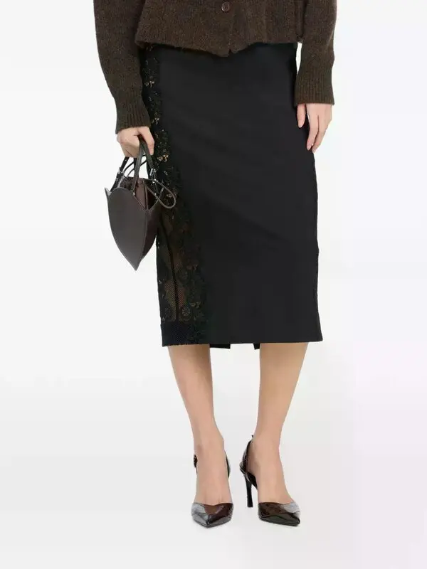ROTATE BY BIRGER CHRISTENSEN Lace-inserted Pencil Skirt - Black