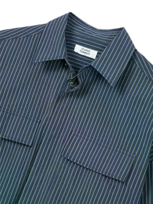 STUDIO TOMBOY Striped Chest-pockets Cotton Shirt