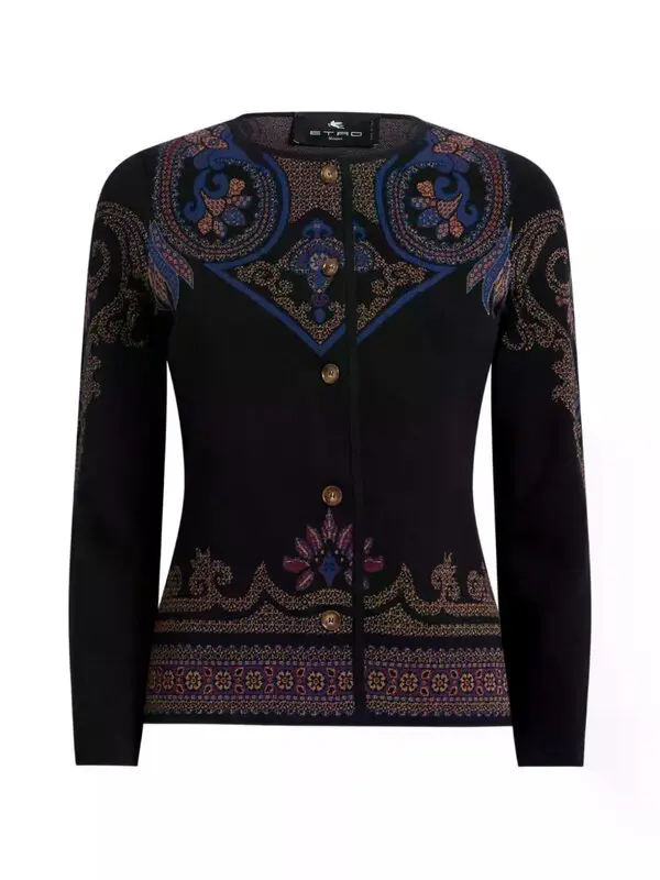 Etro Jacquard Cardigan With Foliage Motif - Black