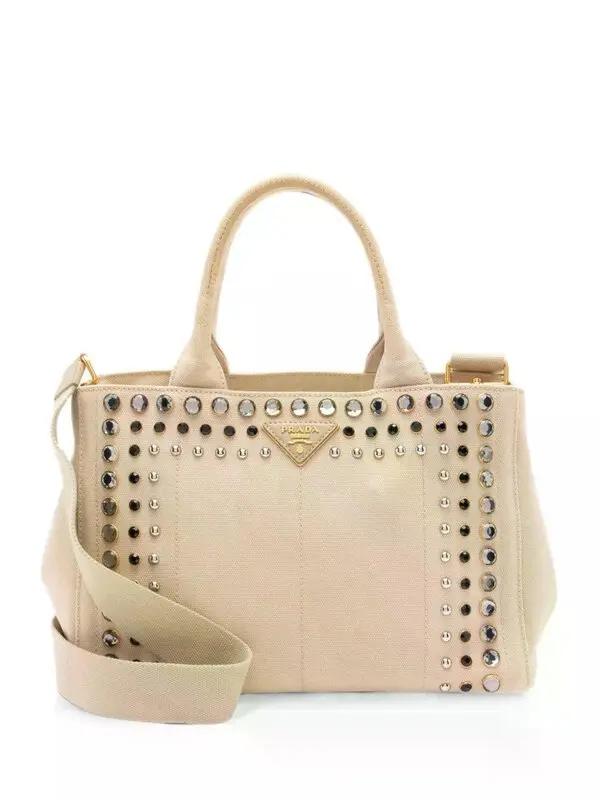 Prada Canapa Crystal-embellished Tote Bag - Neutrals