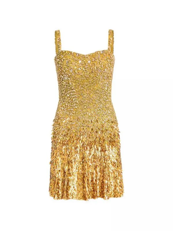 Jenny Packham Tone Embellished Sleeveless Mini Dress - Gold