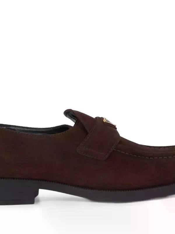 Prada Logo-plaque Suede Loafers - Brown