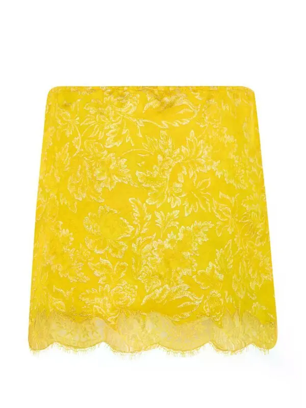 Saint Laurent Floral Lace Mini Skirt - Yellow