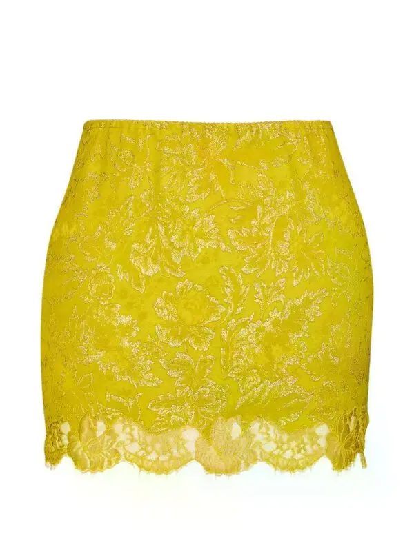 Saint Laurent Jacquard And Lace Mini Skirt - Yellow
