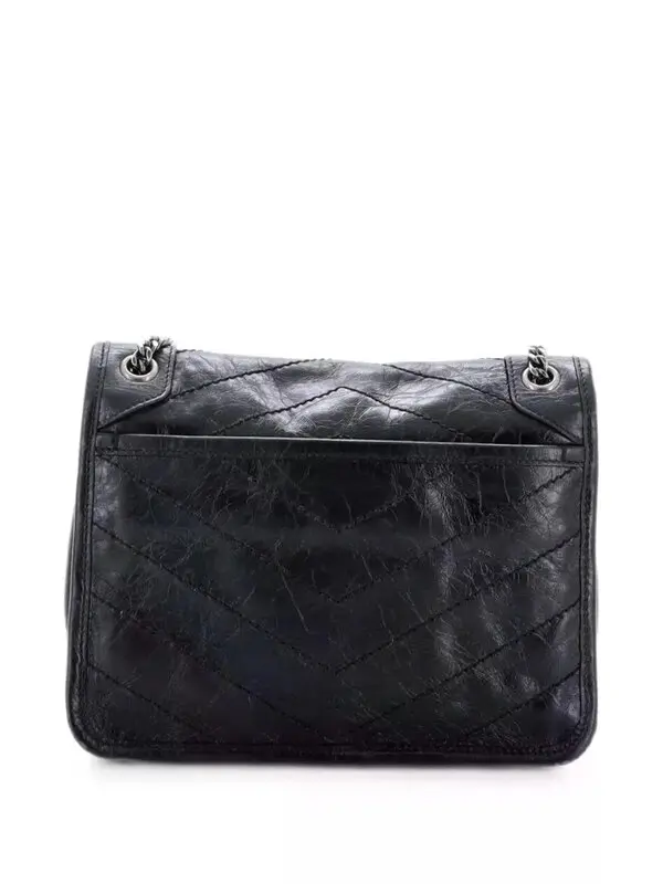 Saint Laurent Niki Chain Flap Bag Matelasse Chevron Leather Baby Shoulder Bag - Black