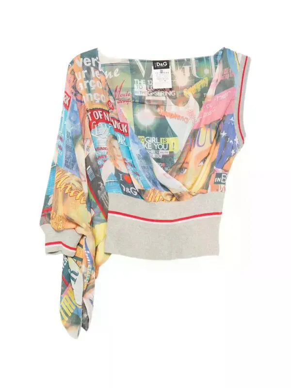 Dolce & Gabbana 2000s Newsprint-print One-shoulder Top - Blue