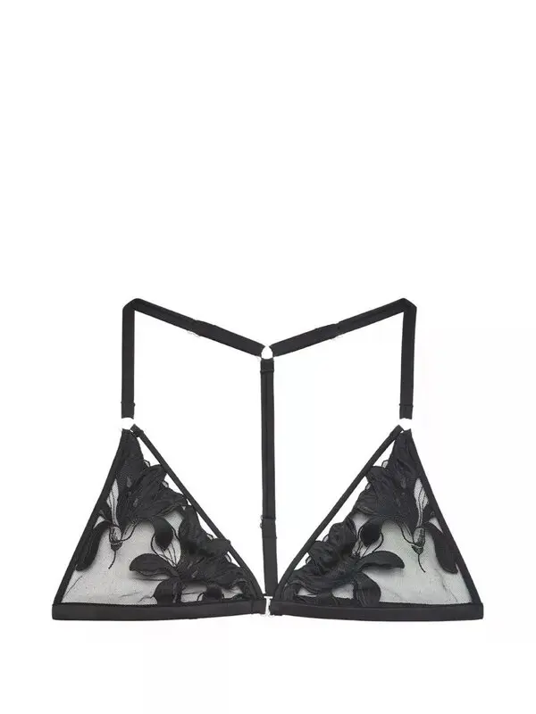 FLEUR DU MAL Lily Embroidered T-back Bra - Black