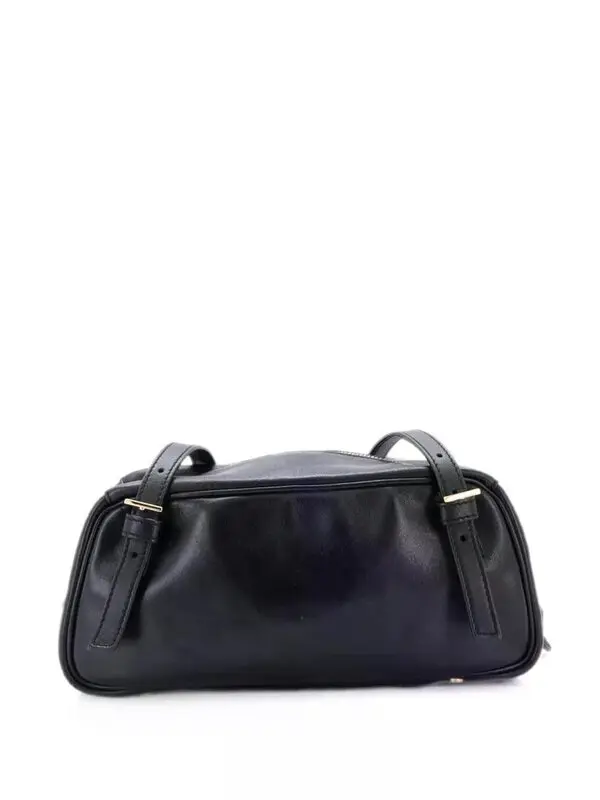 Versace Tag Bowling Bag Leather Large Handbag - Black