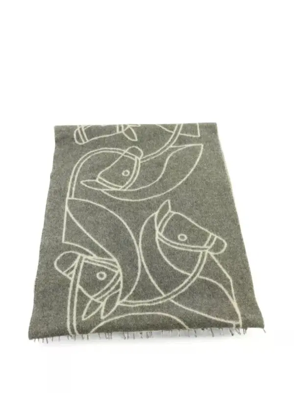Hermès Horse-print Fringed Scarf