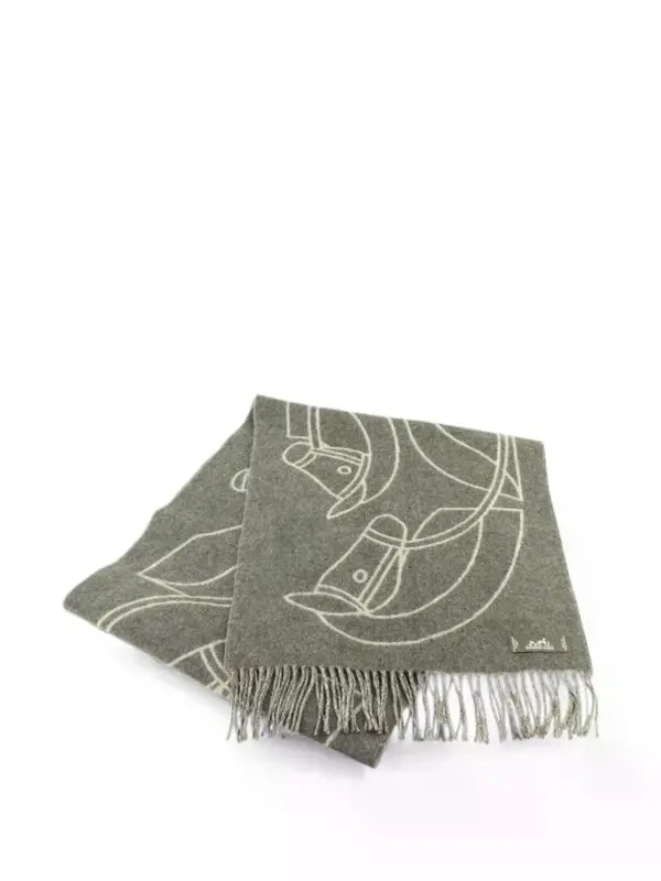 Hermès Horse-print Fringed Scarf