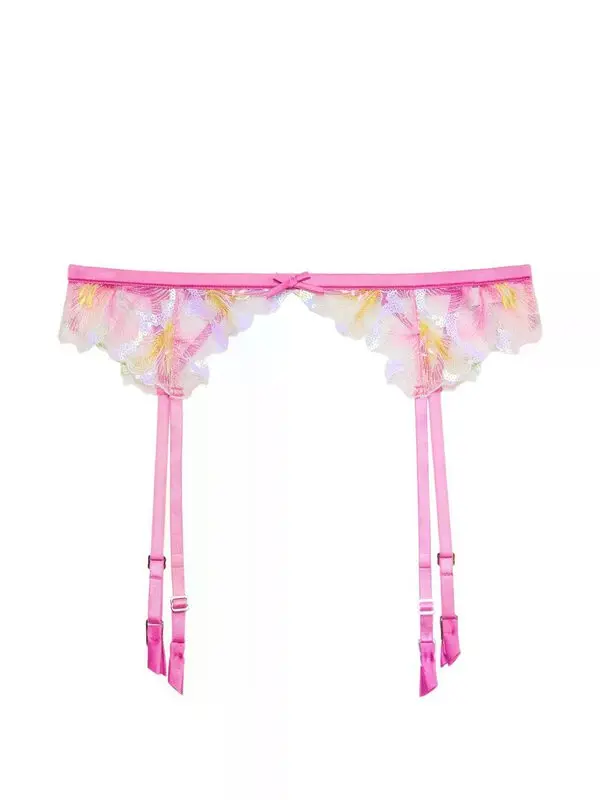 FLEUR DU MAL Hibiscus Sequin-embellished Garter Belt - Pink