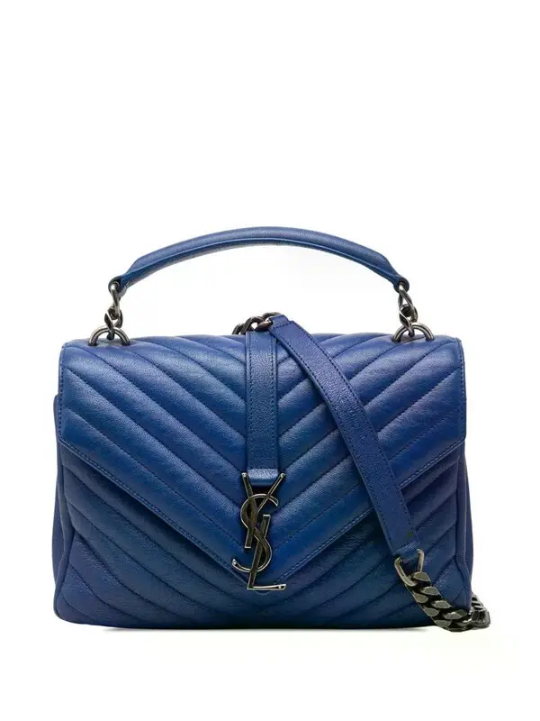 Saint Laurent Quilted Chevron Sheepskin College Satchel - Blue
