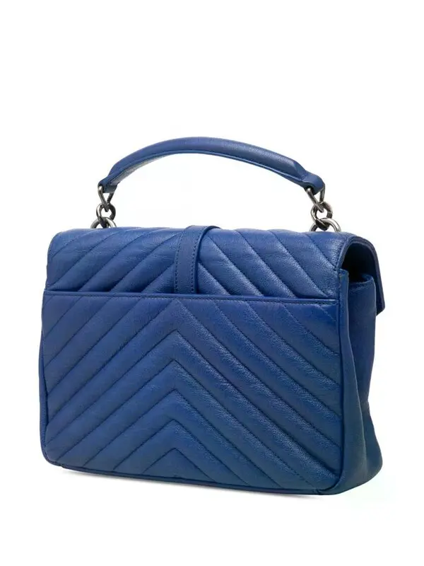Saint Laurent Quilted Chevron Sheepskin College Satchel - Blue