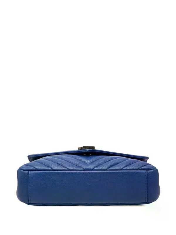 Saint Laurent Quilted Chevron Sheepskin College Satchel - Blue