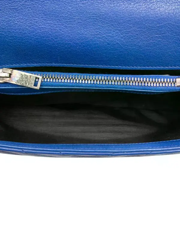 Saint Laurent Quilted Chevron Sheepskin College Satchel - Blue