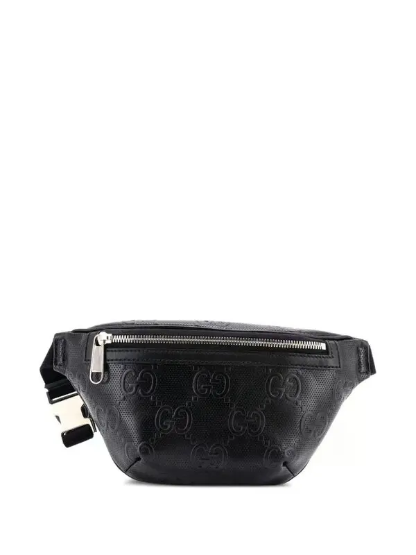 Gucci Gg Embossed Perforated Leather Small Belt Bag - Black
