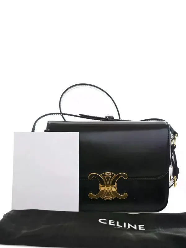 Celine 2022 Teen Shiny Calfskin Triomphe Crossbody Bag - Black