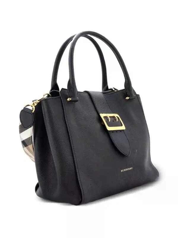 Burberry Buckle Leather Medium Tote Bag - Black