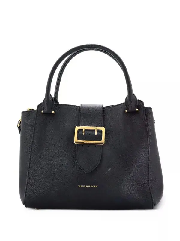 Burberry Buckle Leather Medium Tote Bag - Black